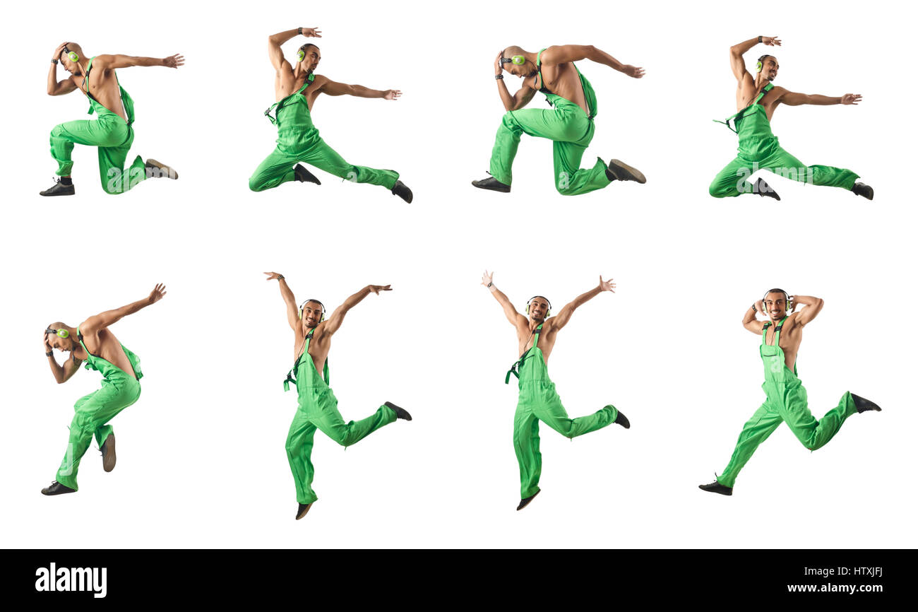 Construction worker jumping and dancing Stock Photo - Alamy