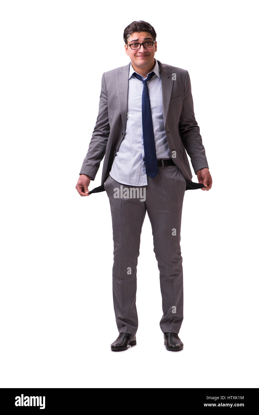 Bankrupt businessman isolated on white background Stock Photo - Alamy