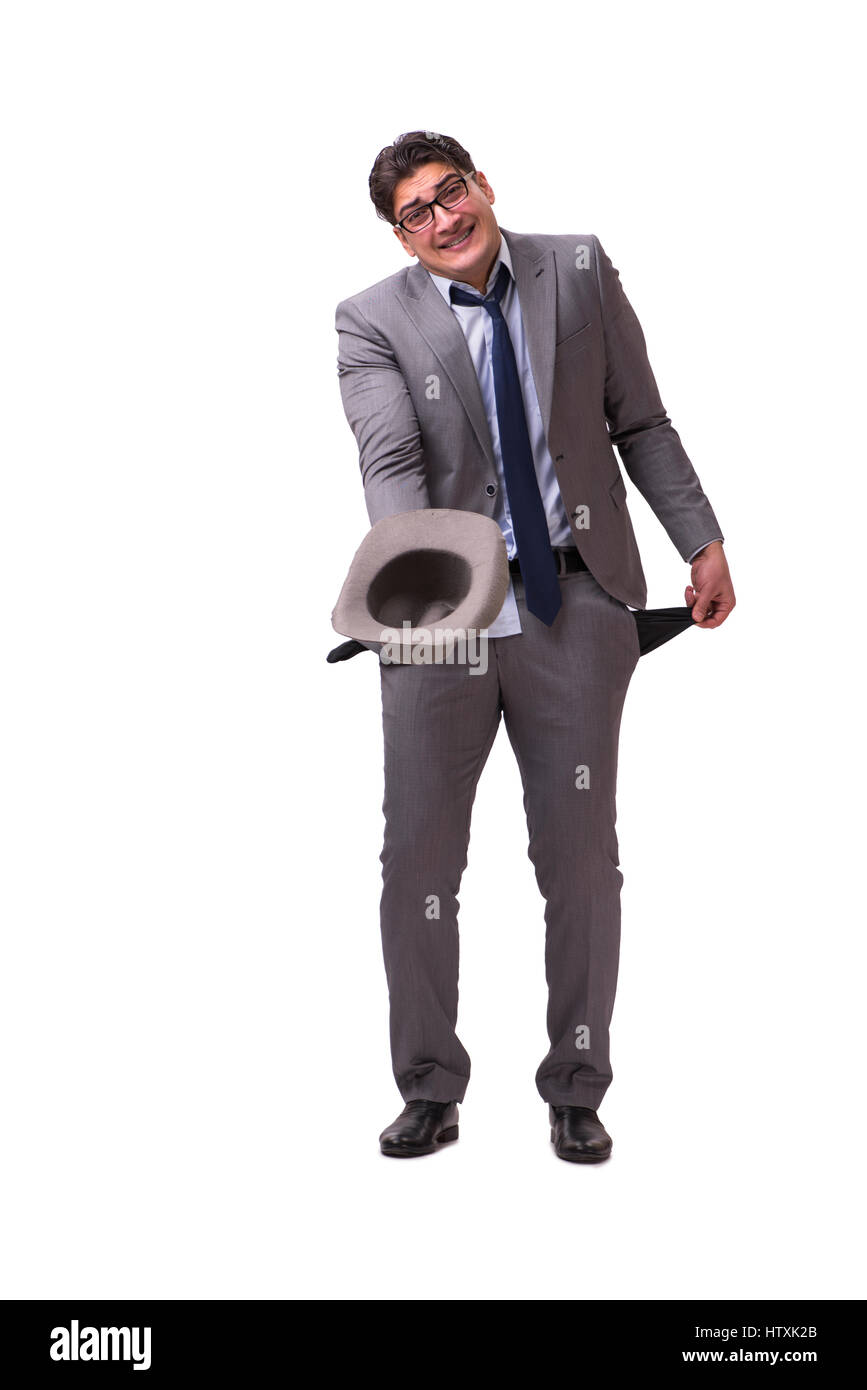 Bankrupt businessman isolated on white background Stock Photo - Alamy