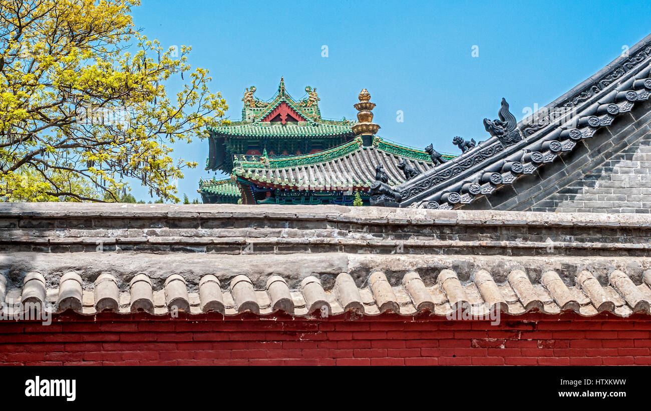 China, the Shaolin Monastery. The roofs of the buildings of the temple ...