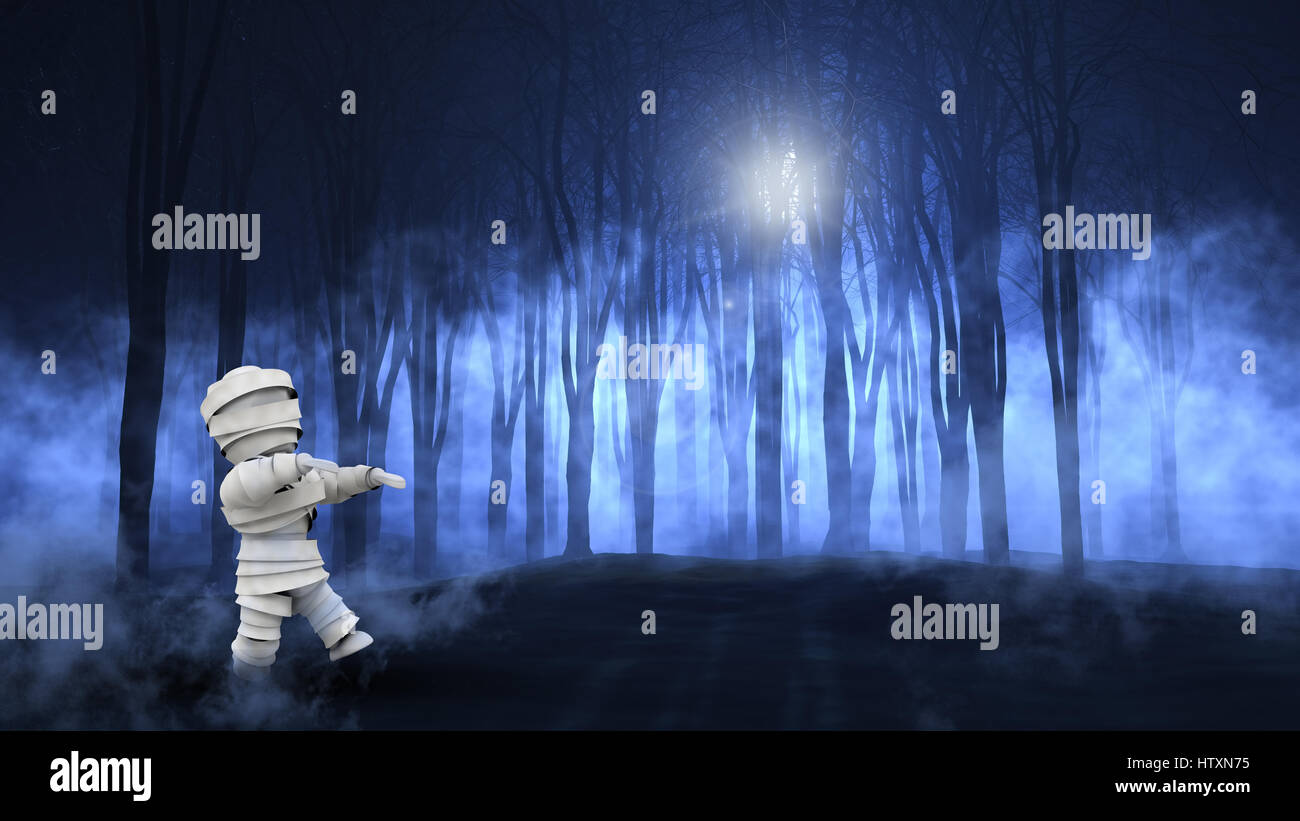 3D landscape of a foggy spooky forest with walking zombie - ideal for ...