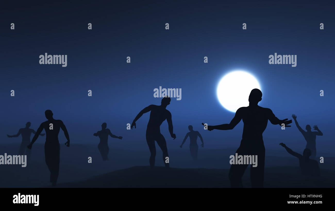 3D landscape of spooky walking zombies Stock Photo - Alamy