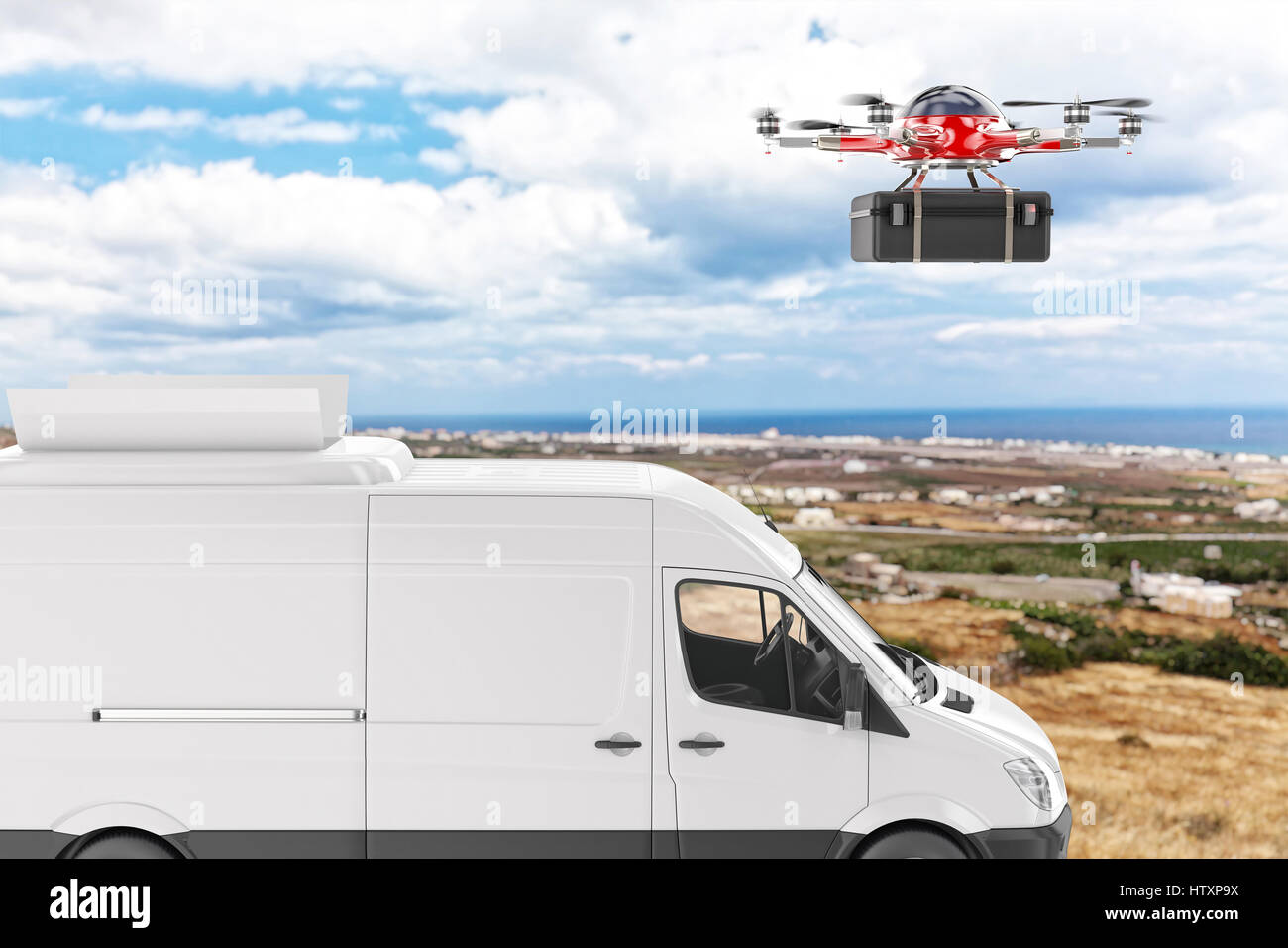 drone and delivery van 3d rendering image Stock Photo - Alamy