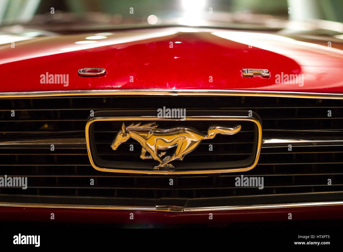 1965 Ford Mustang Fastback. Front View. Detail of the front of the ...