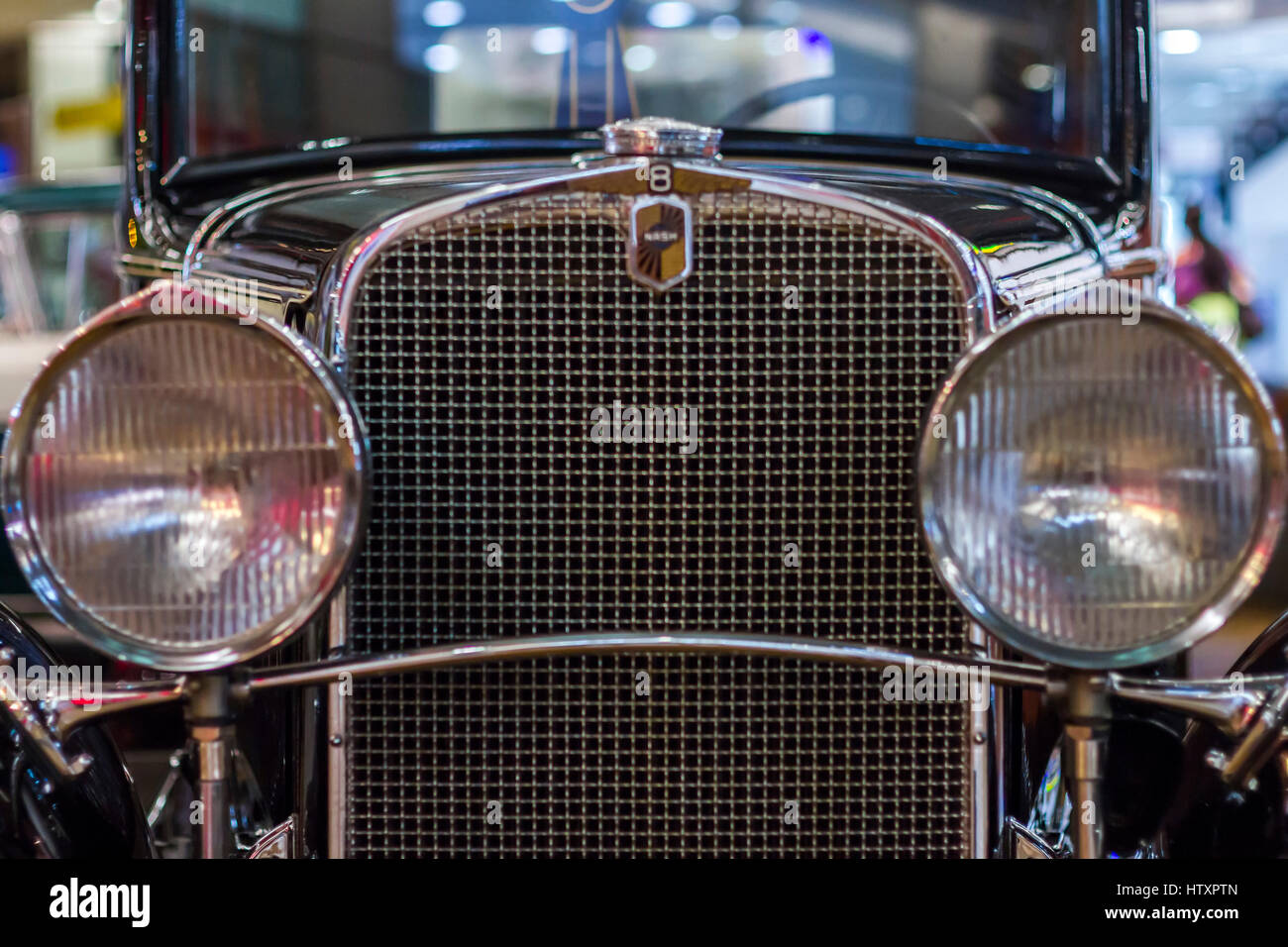 Nash 8 cylinder Black, vintage car, 1930s. Front View. Exhibition of ...