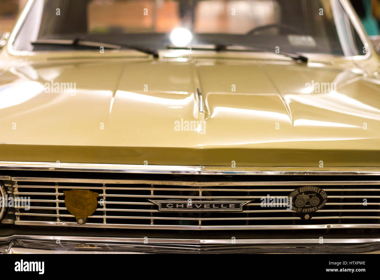 1966 Chevrolet Chevelle 300 Deluxe golden. Front View. Exhibition of ...