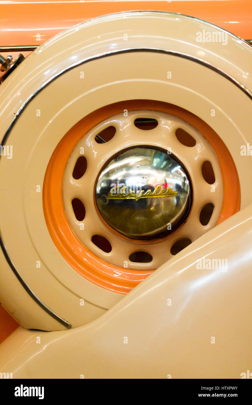 Spare tire of Chrysler imperial, Mandarin orange color car of the 1930s ...
