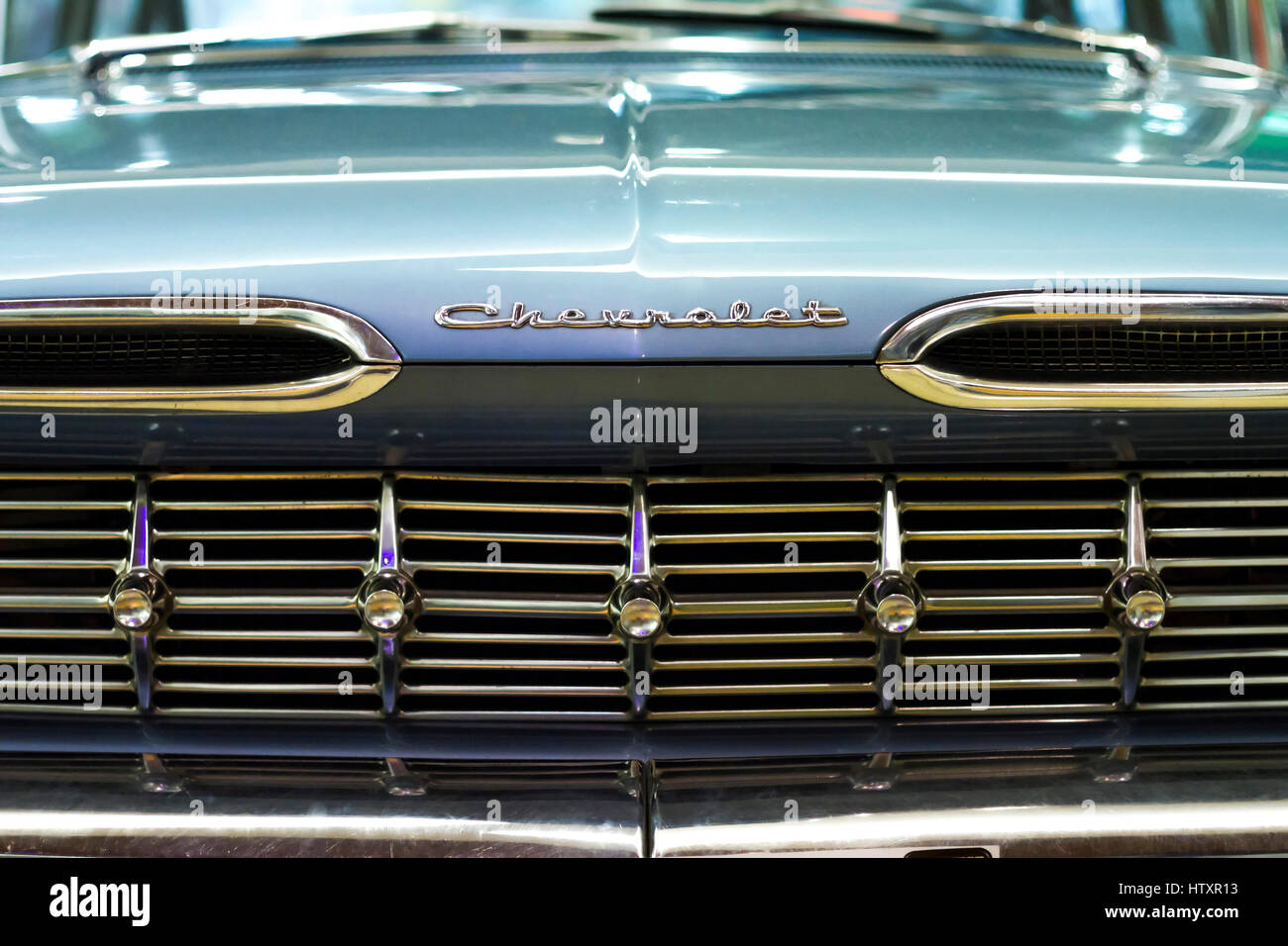 1959 Chevrolet Impala. Front View. Detail of the front of the vehicle ...