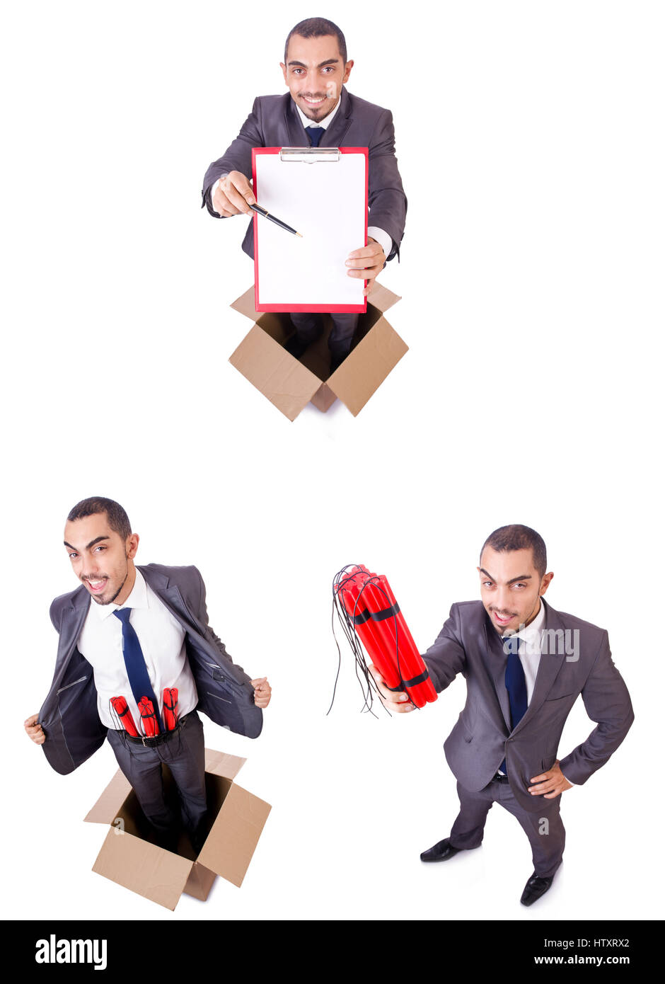 Businessman standing in the box isolated on white Stock Photo - Alamy