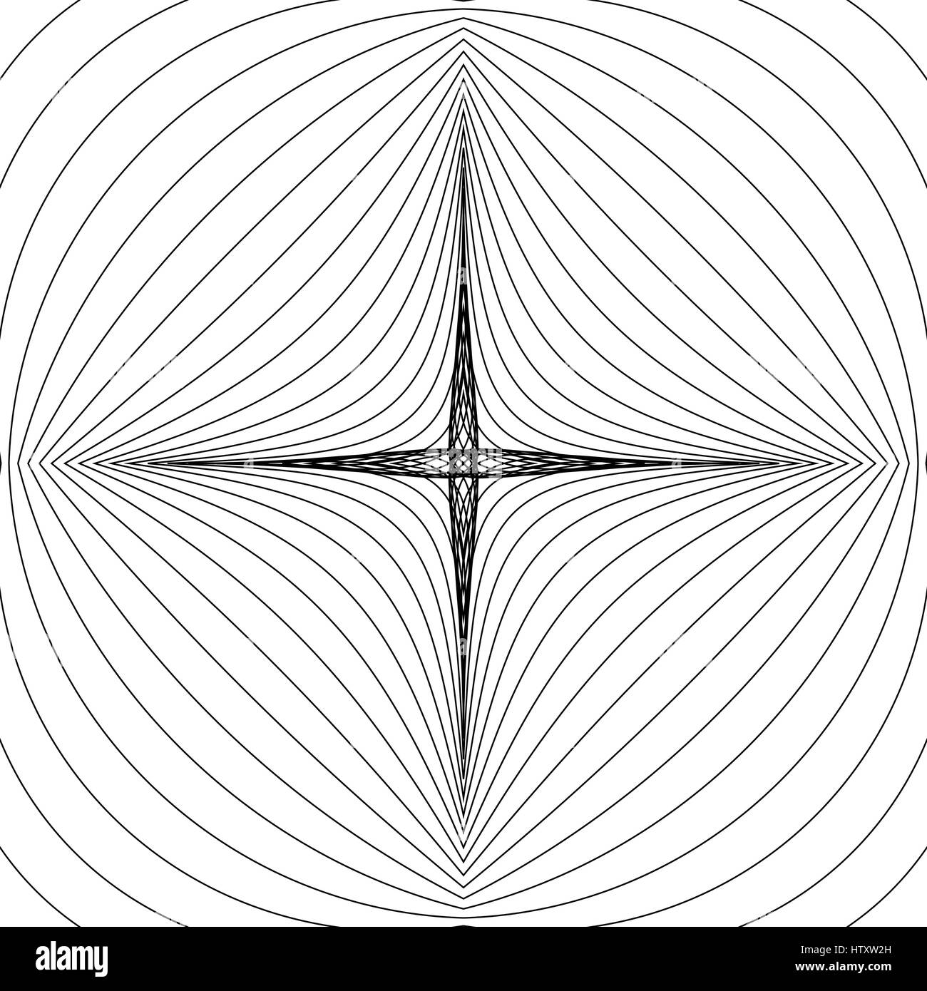 Radial lines with deformation effect. Radiating distorted mesh, grid ...