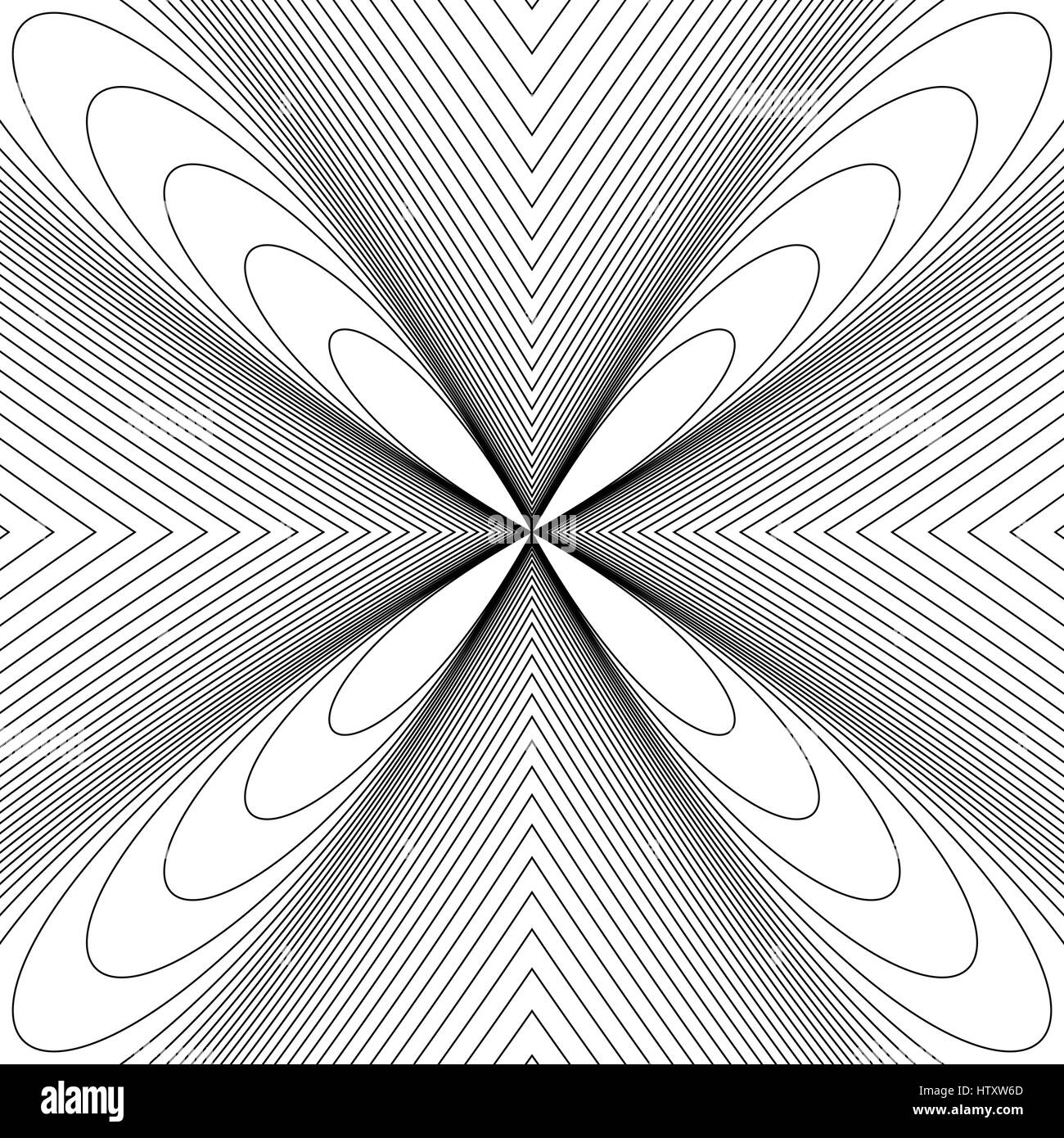 Radial lines with deformation effect. Radiating distorted mesh, grid ...