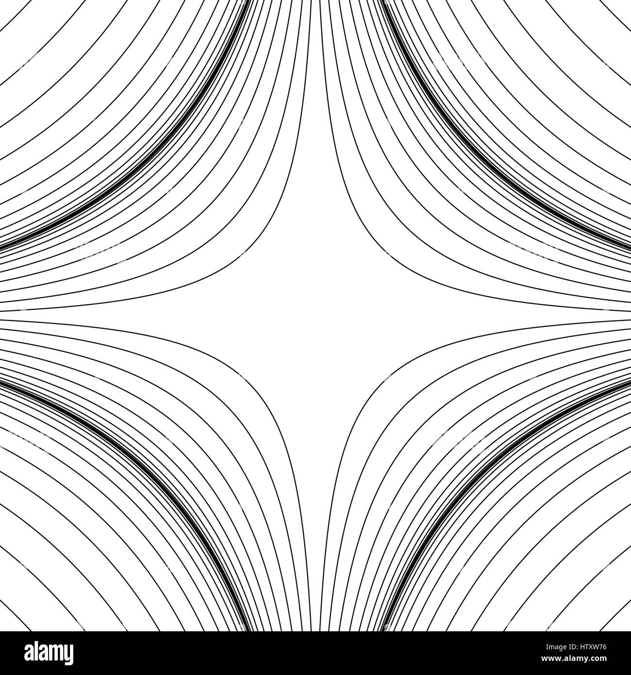 Radial lines with deformation effect. Radiating distorted mesh, grid ...