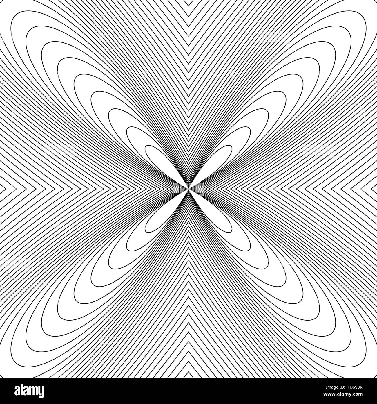 Radial lines with deformation effect. Radiating distorted mesh, grid ...