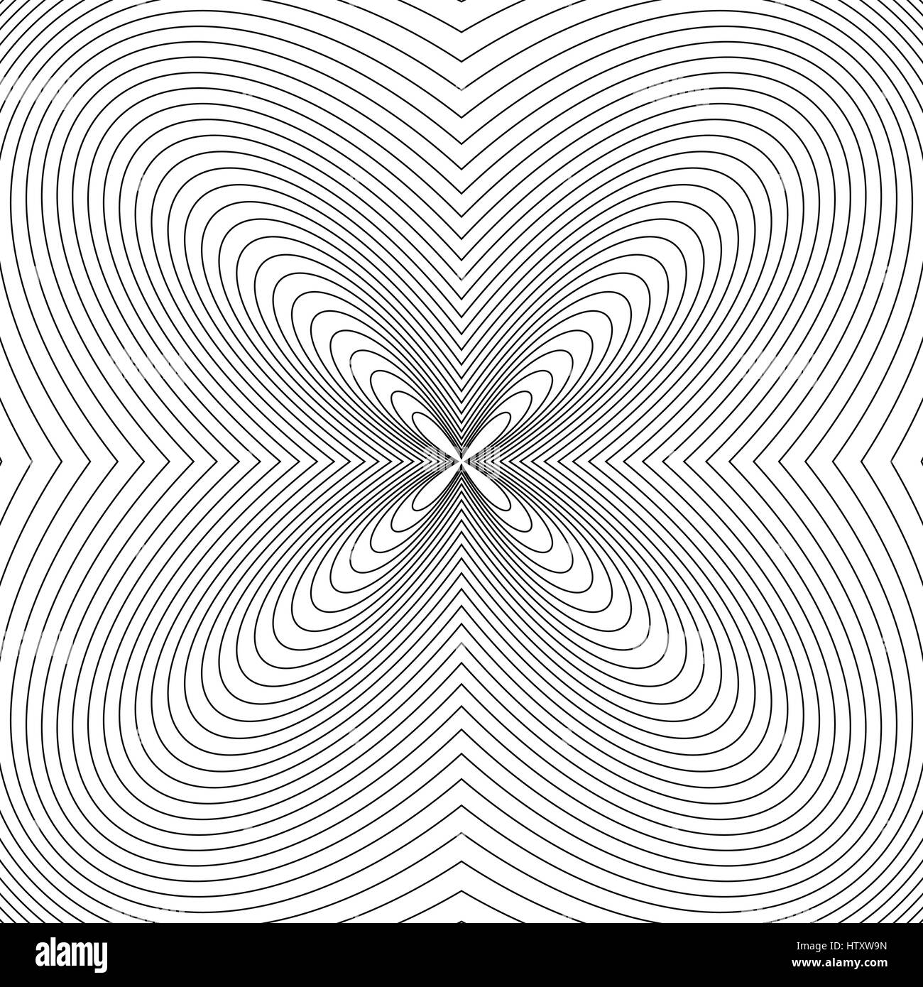 Radial lines with deformation effect. Radiating distorted mesh, grid ...