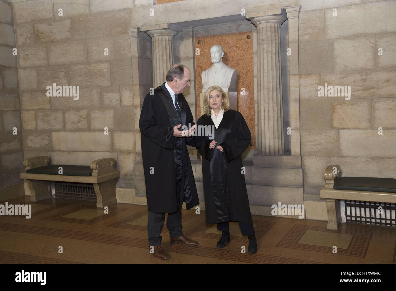 On the set of German ARD TV Series Die Kanzlei" at Oberlandesgericht ...