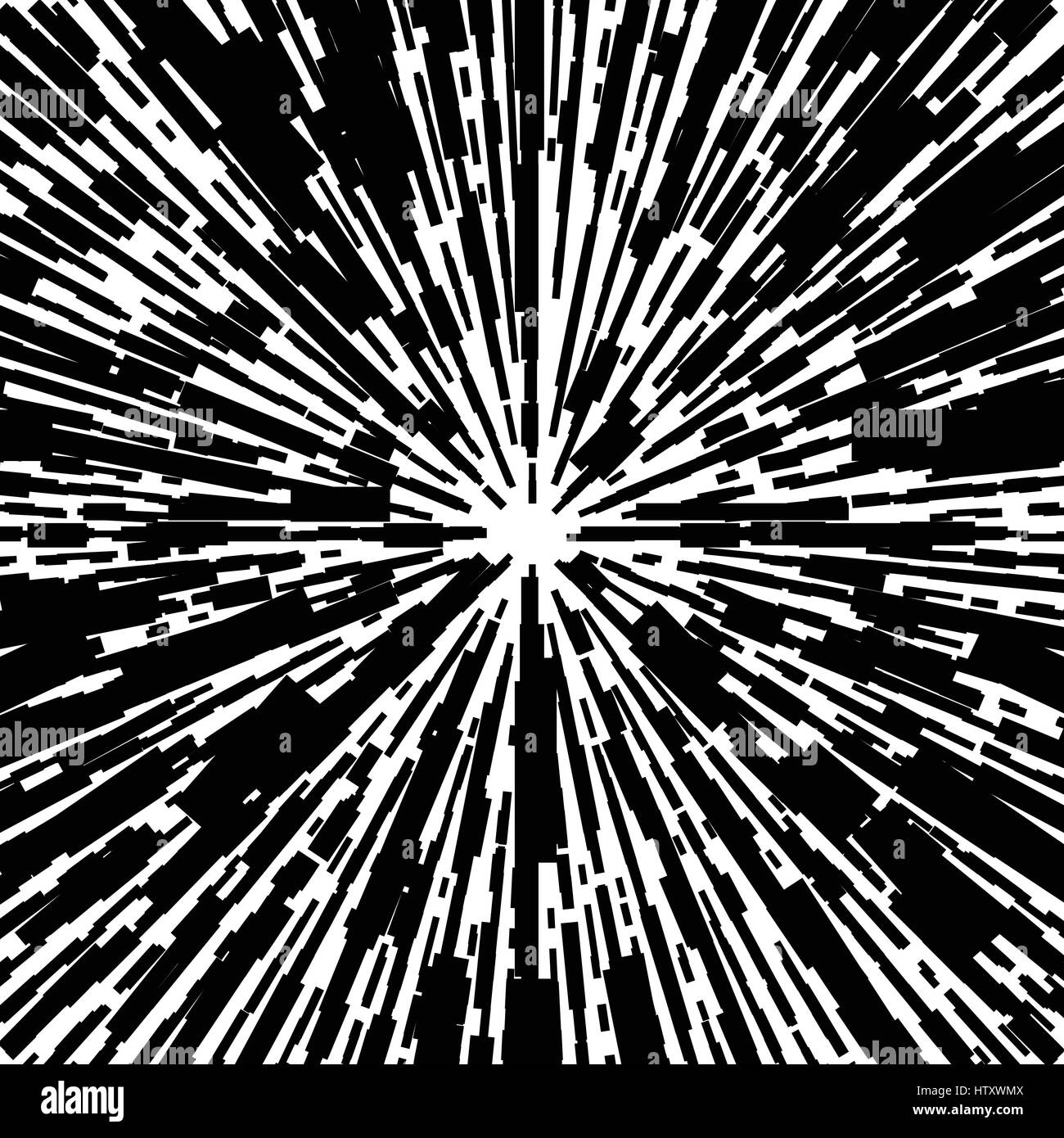 Geometric monochrome illustration of radial, radiating random shapes ...