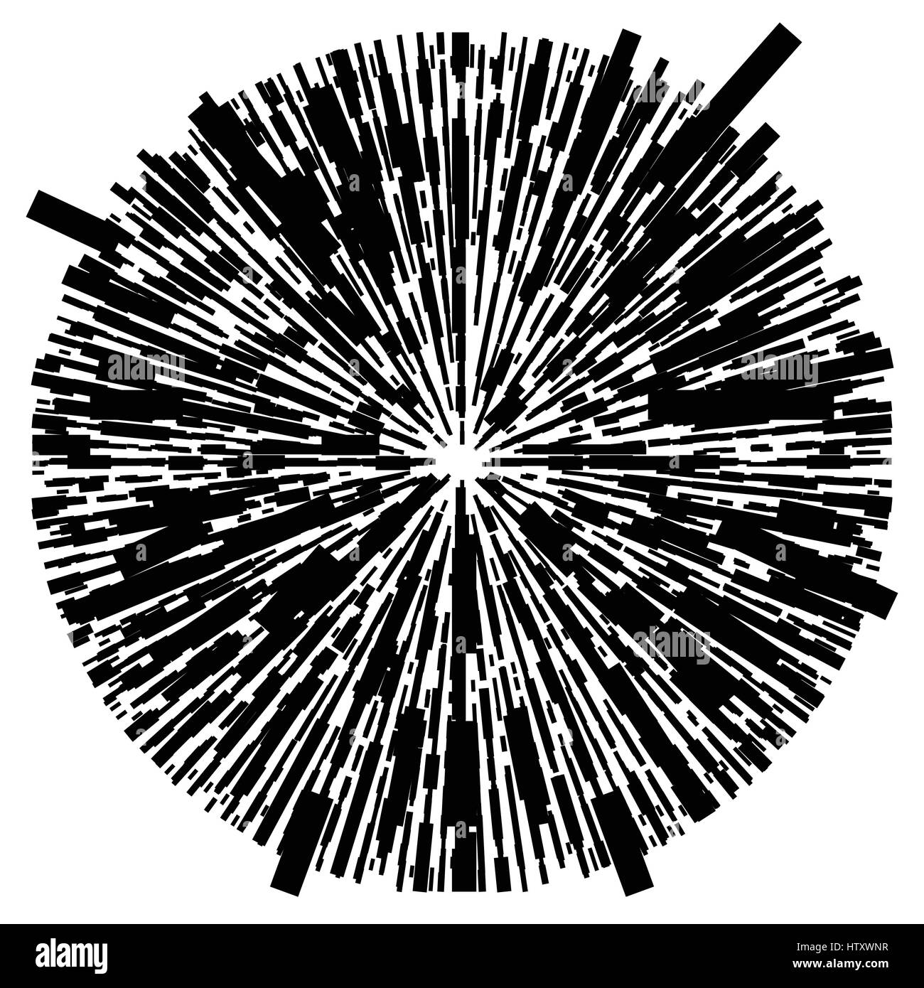 Geometric monochrome illustration of radial, radiating random shapes ...