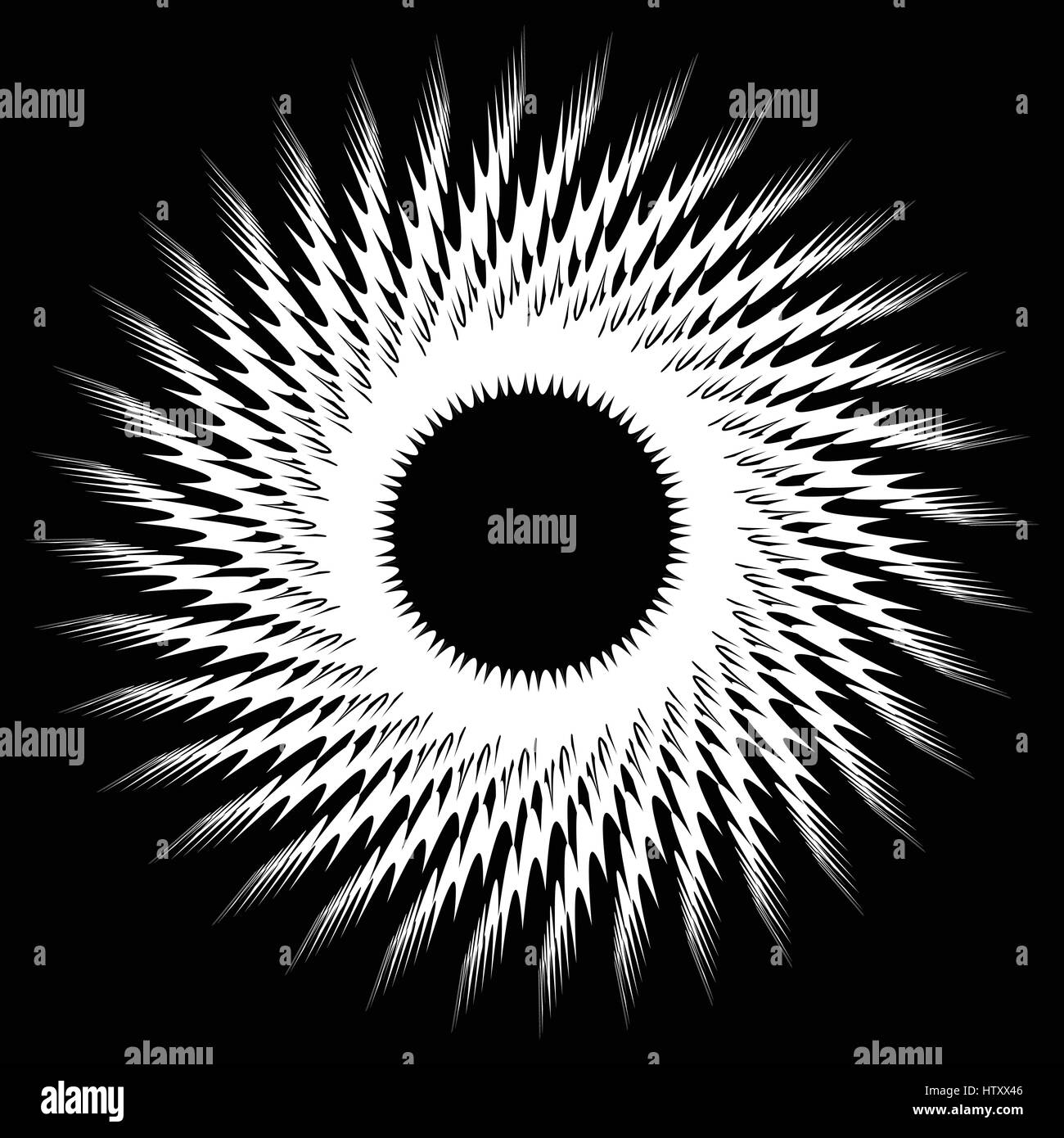 Circular geometric black and white element. Radial shape with spinning ...