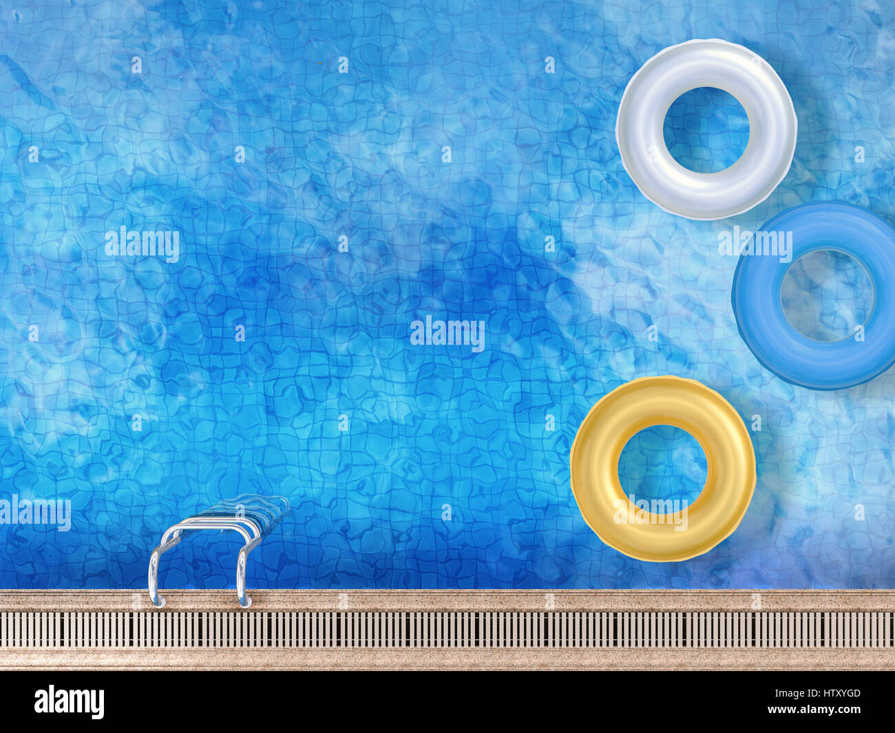 3d rendering swim ring on pool top view Stock Photo - Alamy