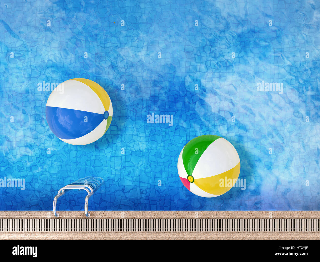 3d rendering pool top view with beach balls Stock Photo - Alamy