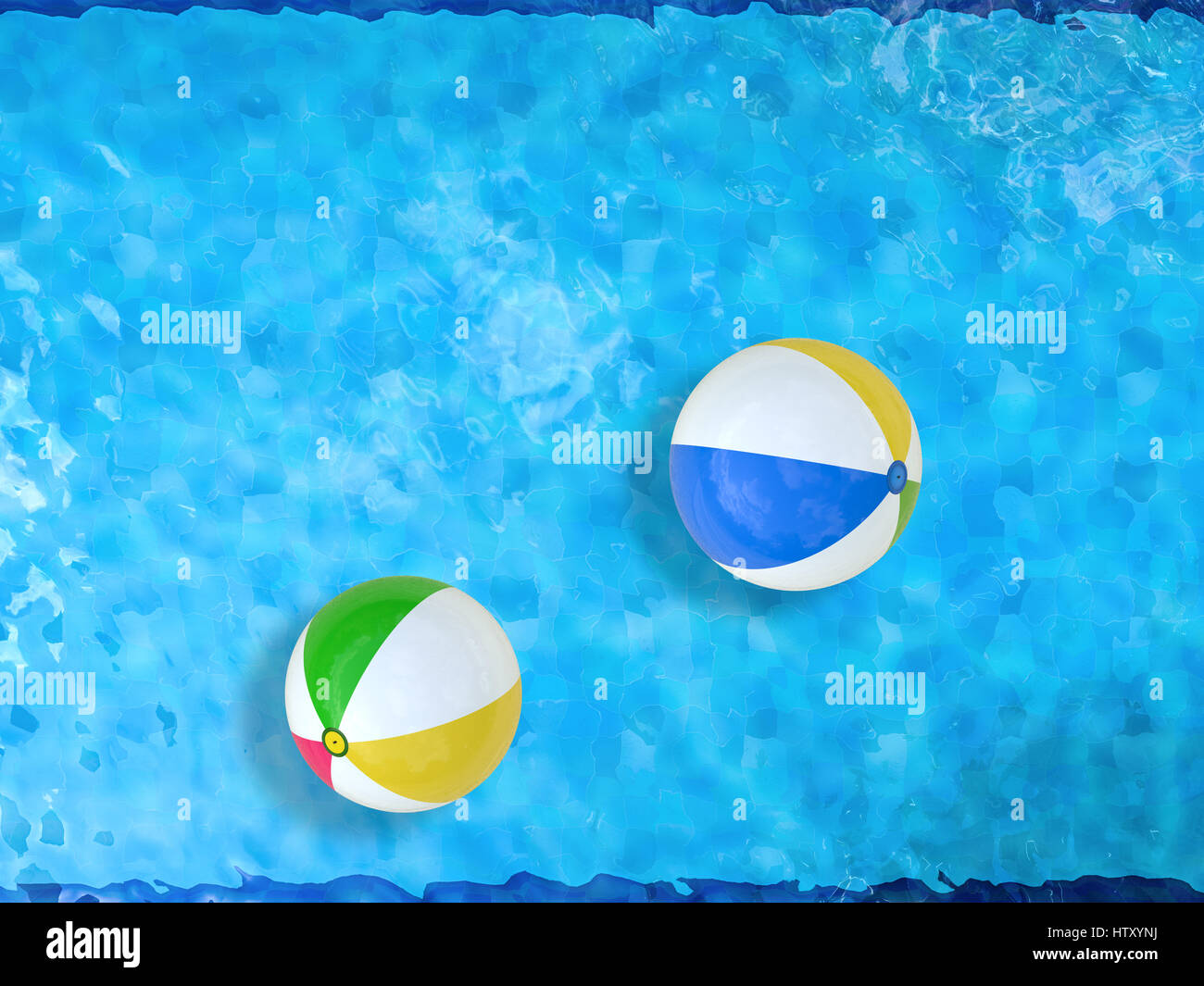 3d rendering pool top view with beach balls Stock Photo - Alamy