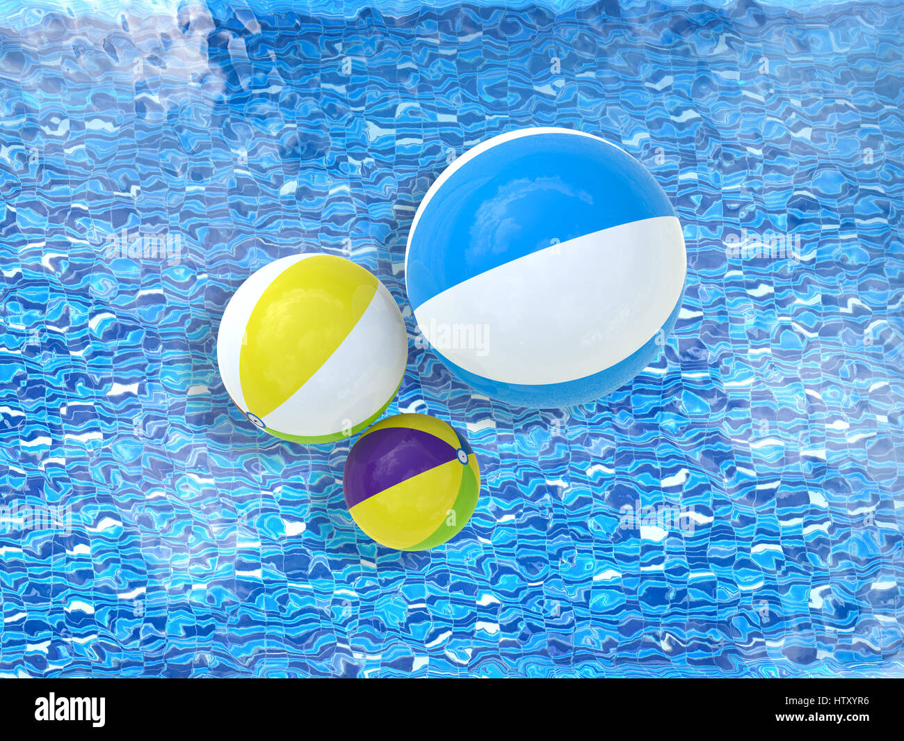 3d rendering pool top view with beach balls Stock Photo - Alamy