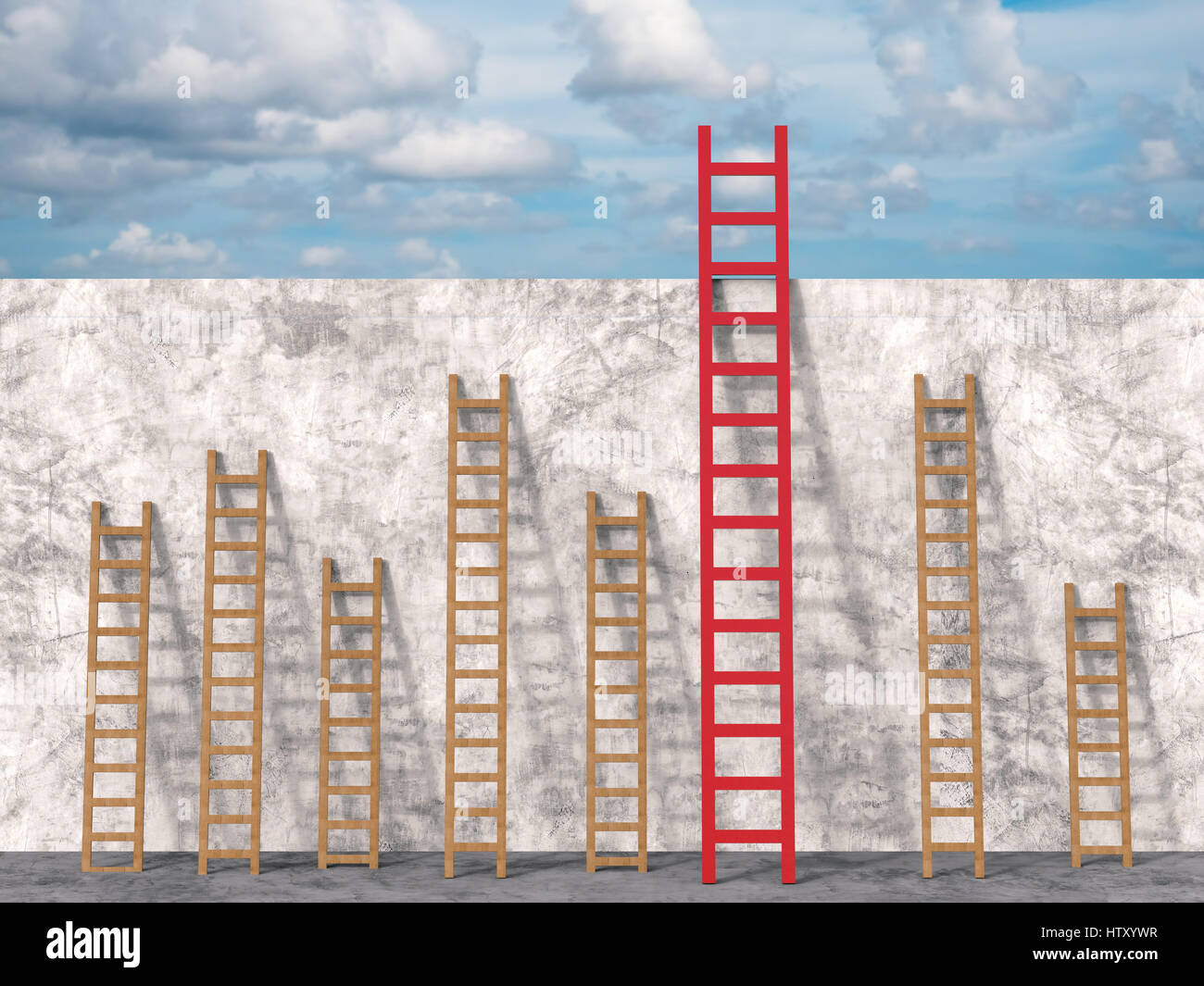 leadership concept with 3d rendering red ladder among brown ladders ...