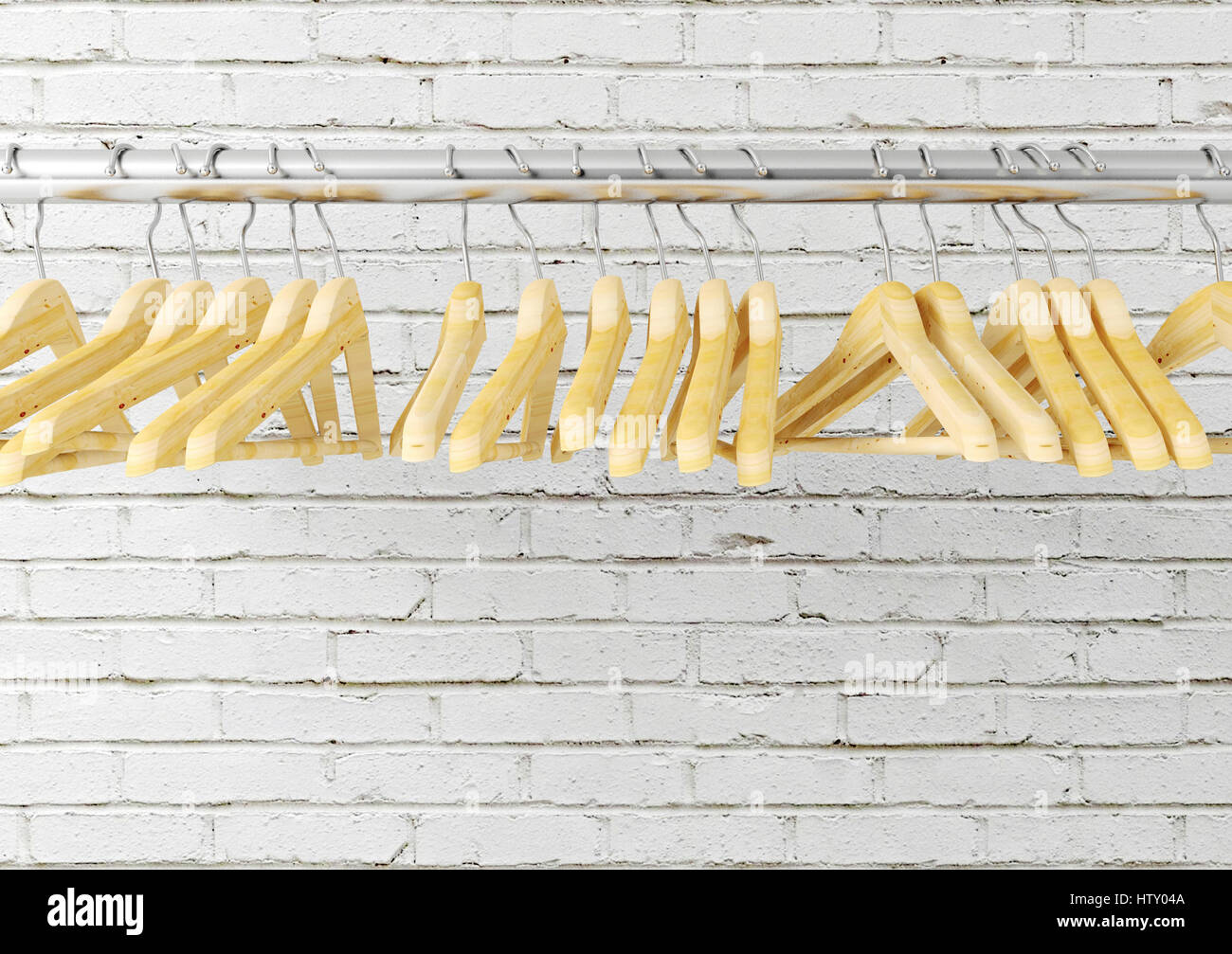 Wooden clothes hangers on the side, 3D rendering Stock Photo - Alamy