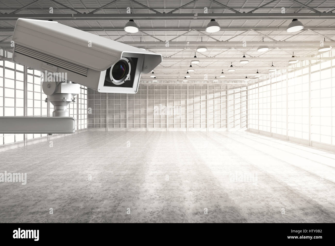 3d rendering security camera or cctv camera in empty factory Stock ...
