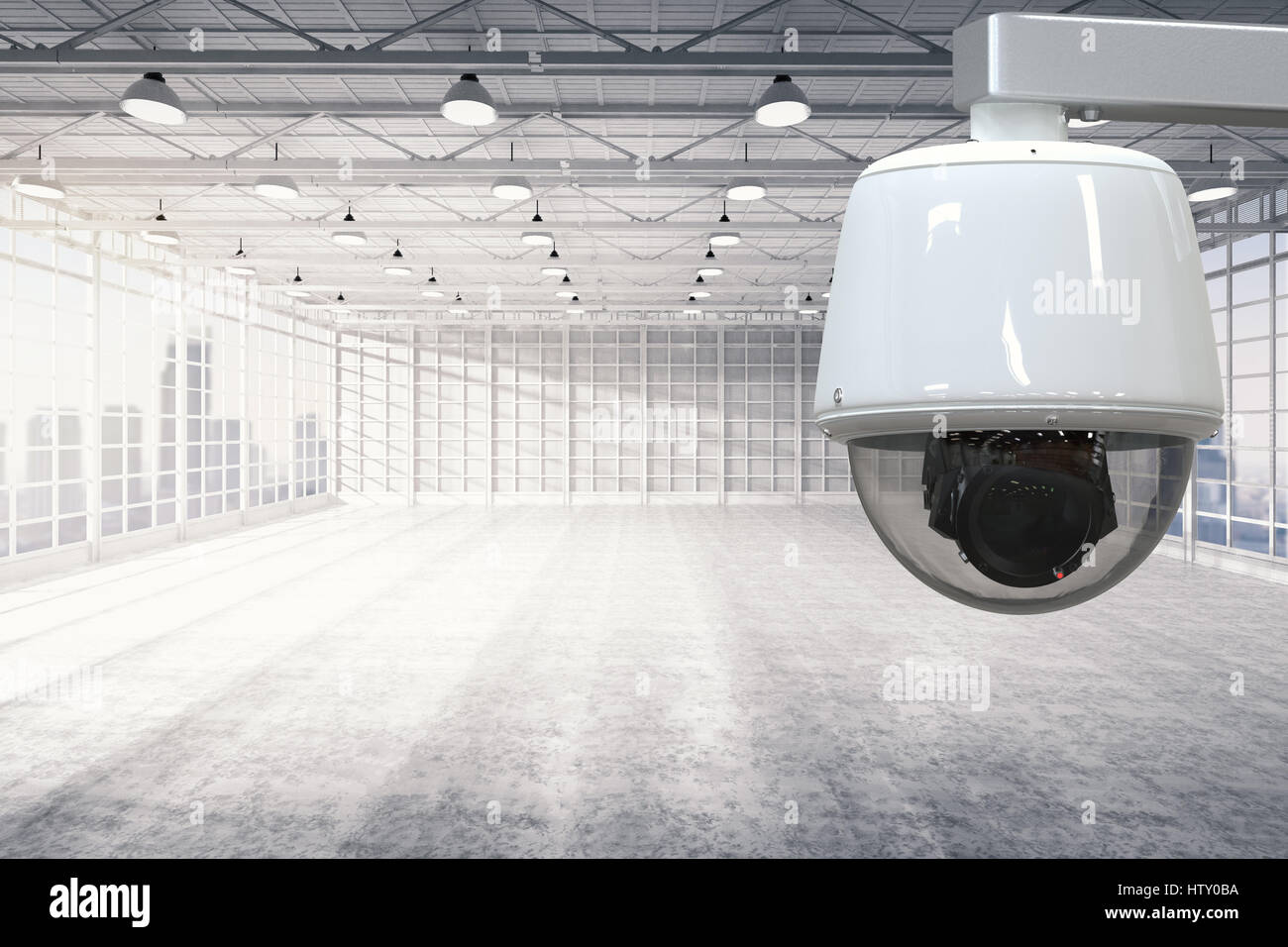3d rendering security camera or cctv camera in empty factory Stock ...