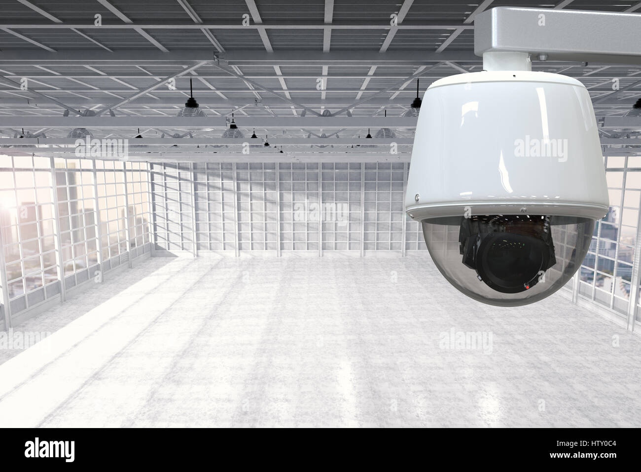 3d rendering security camera or cctv camera in empty factory Stock ...