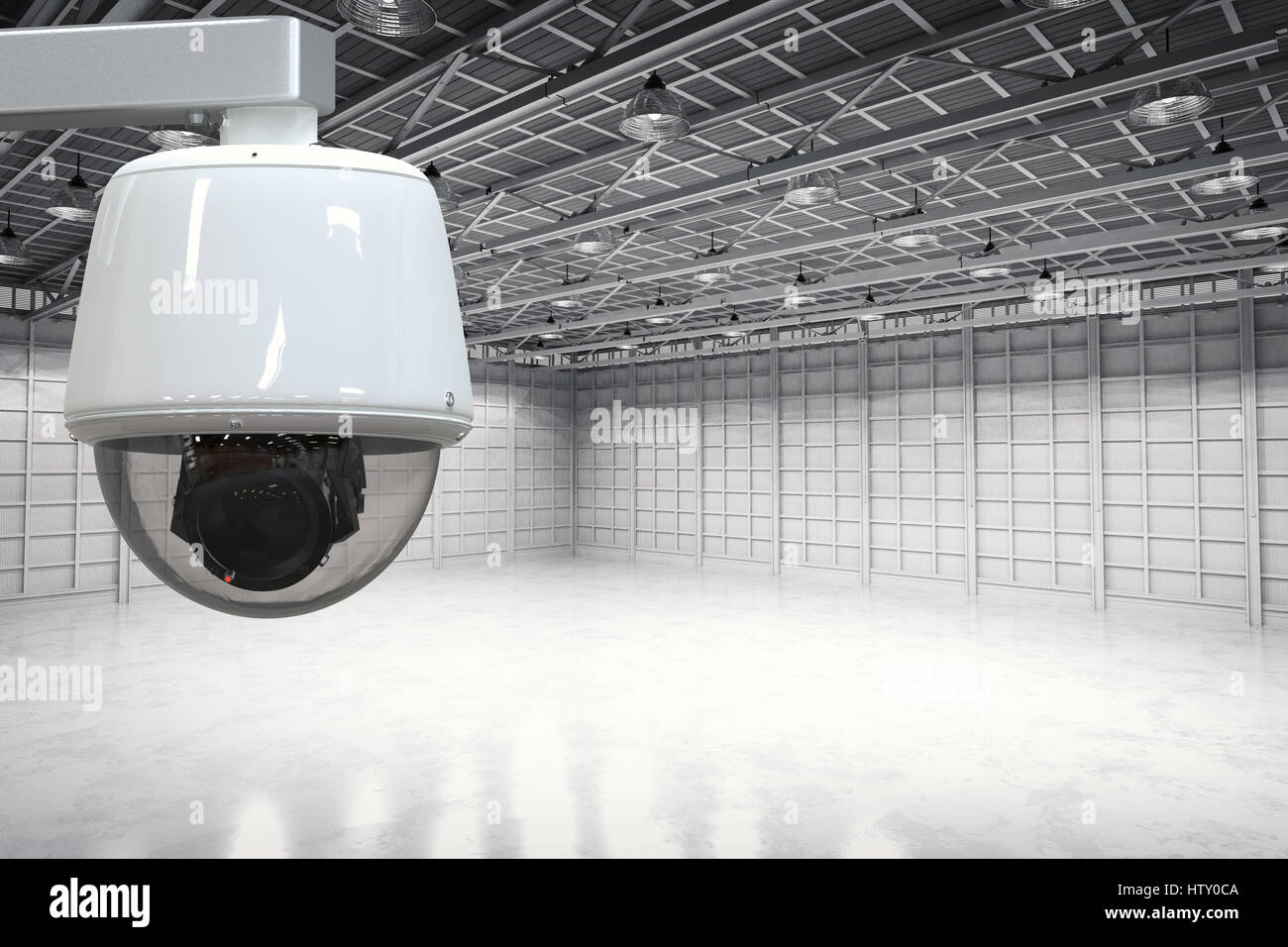 3d rendering security camera or cctv camera in empty factory Stock ...
