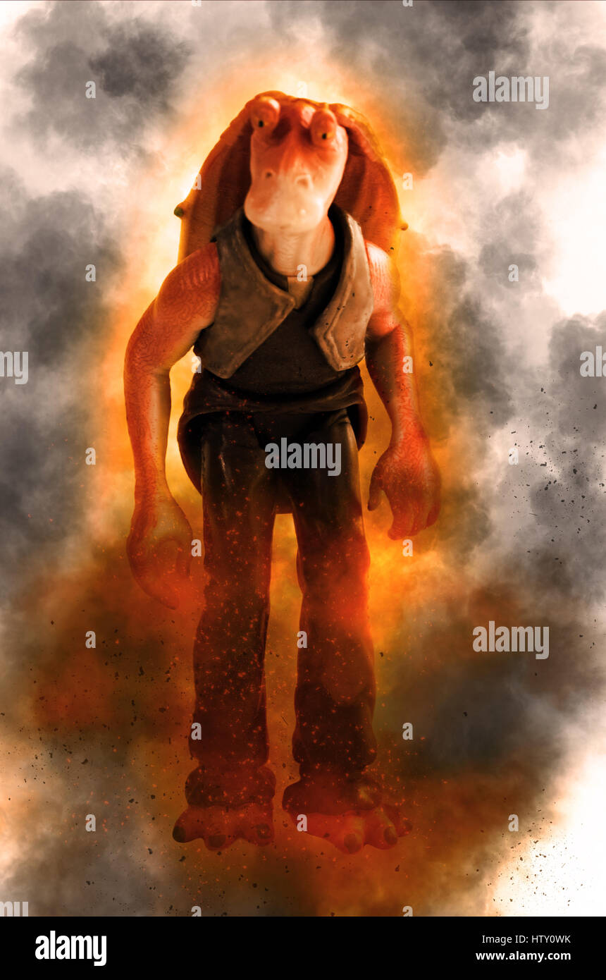 Digitally enhanced image of Jar Jar Binx Star wars action figure Stock ...