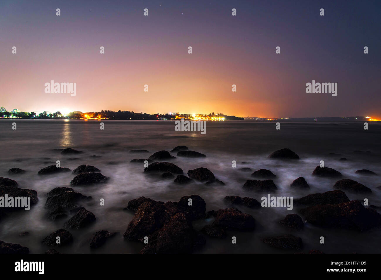Night View of the rocky river from one of the beautiful beaches in Goa ...