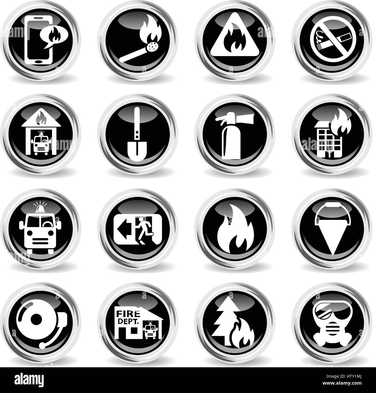 fire brigade icons on stylish round chromed buttons Stock Vector Image ...