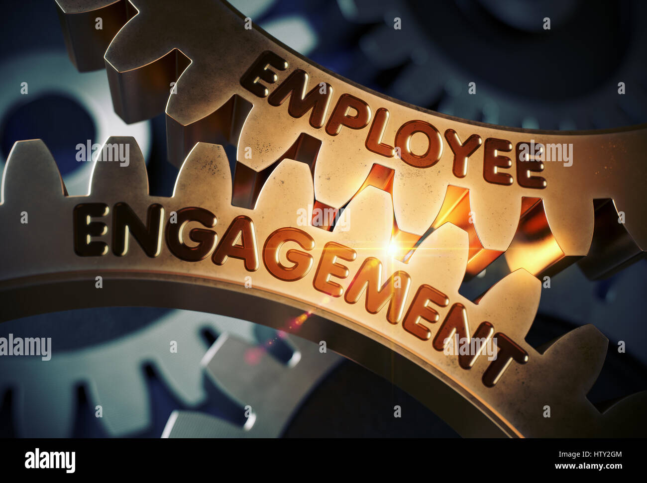 Employee Engagement Concept. Golden Gears. 3D Illustration Stock Photo ...