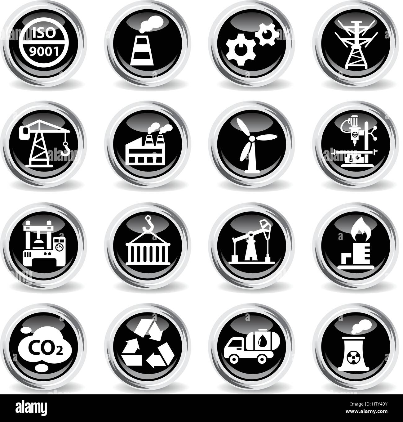 industry icons on stylish round chromed buttons Stock Vector Image ...