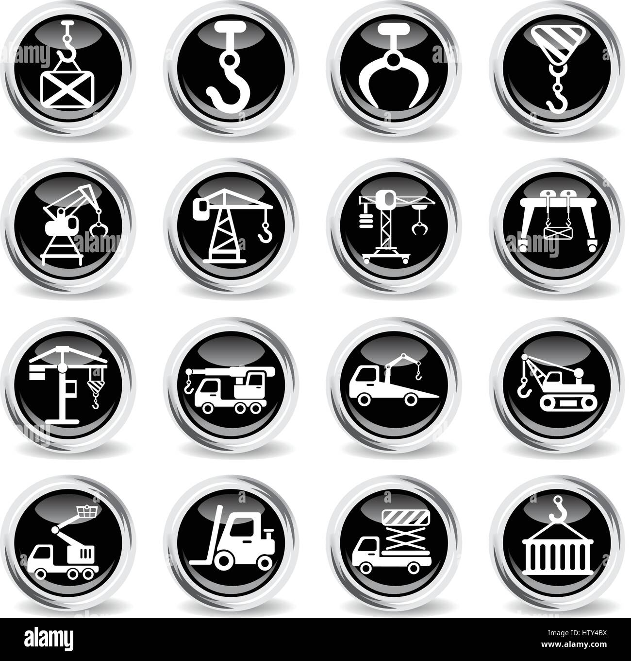 lifting machines icons on stylish round chromed buttons Stock Vector ...