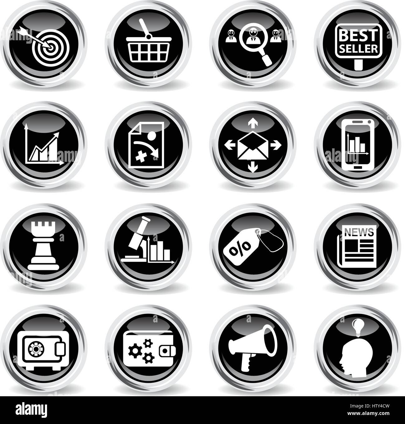 marketing icons on stylish round chromed buttons Stock Vector Image ...