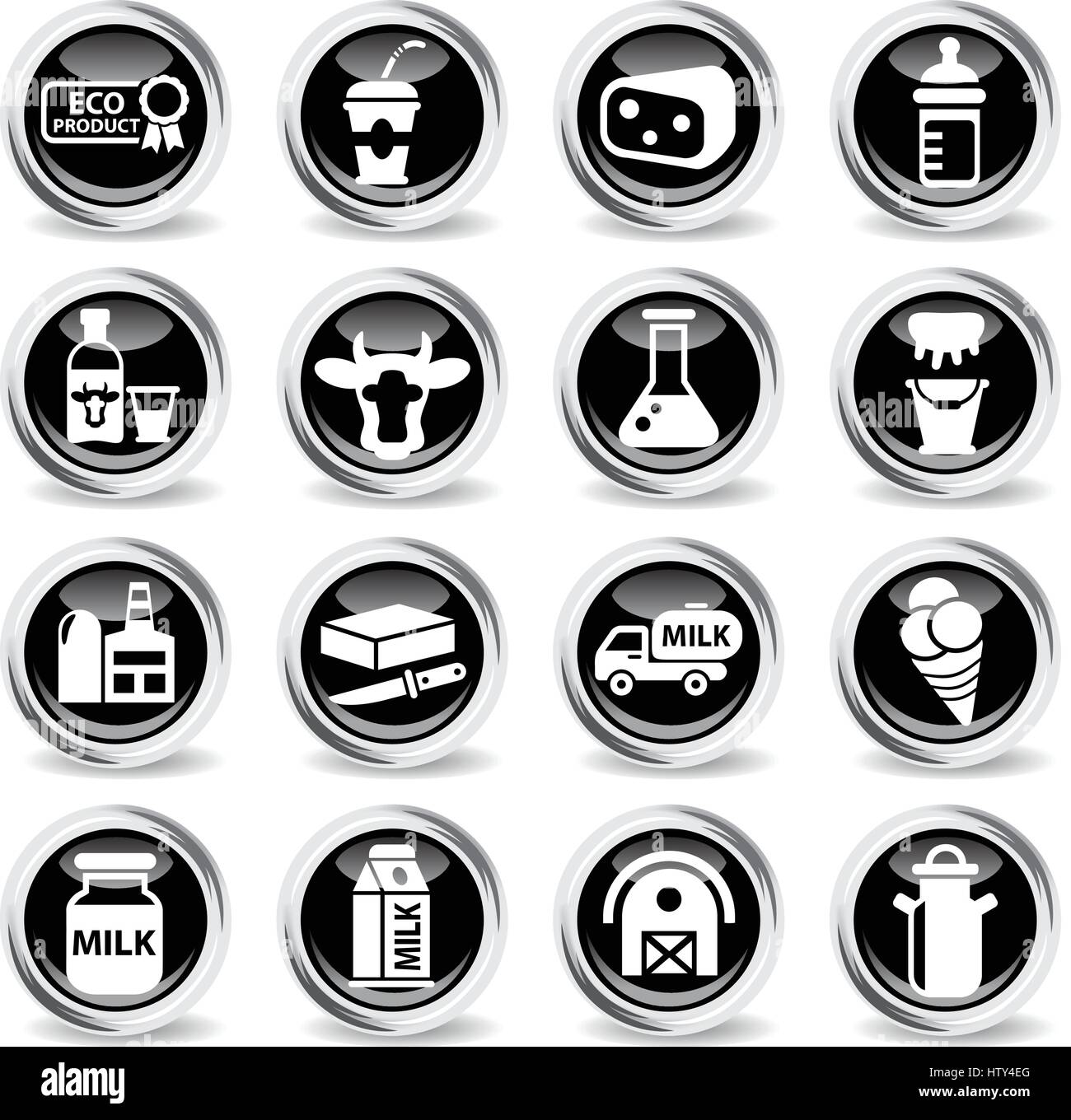 milk icons on stylish round chromed buttons Stock Vector Image & Art ...