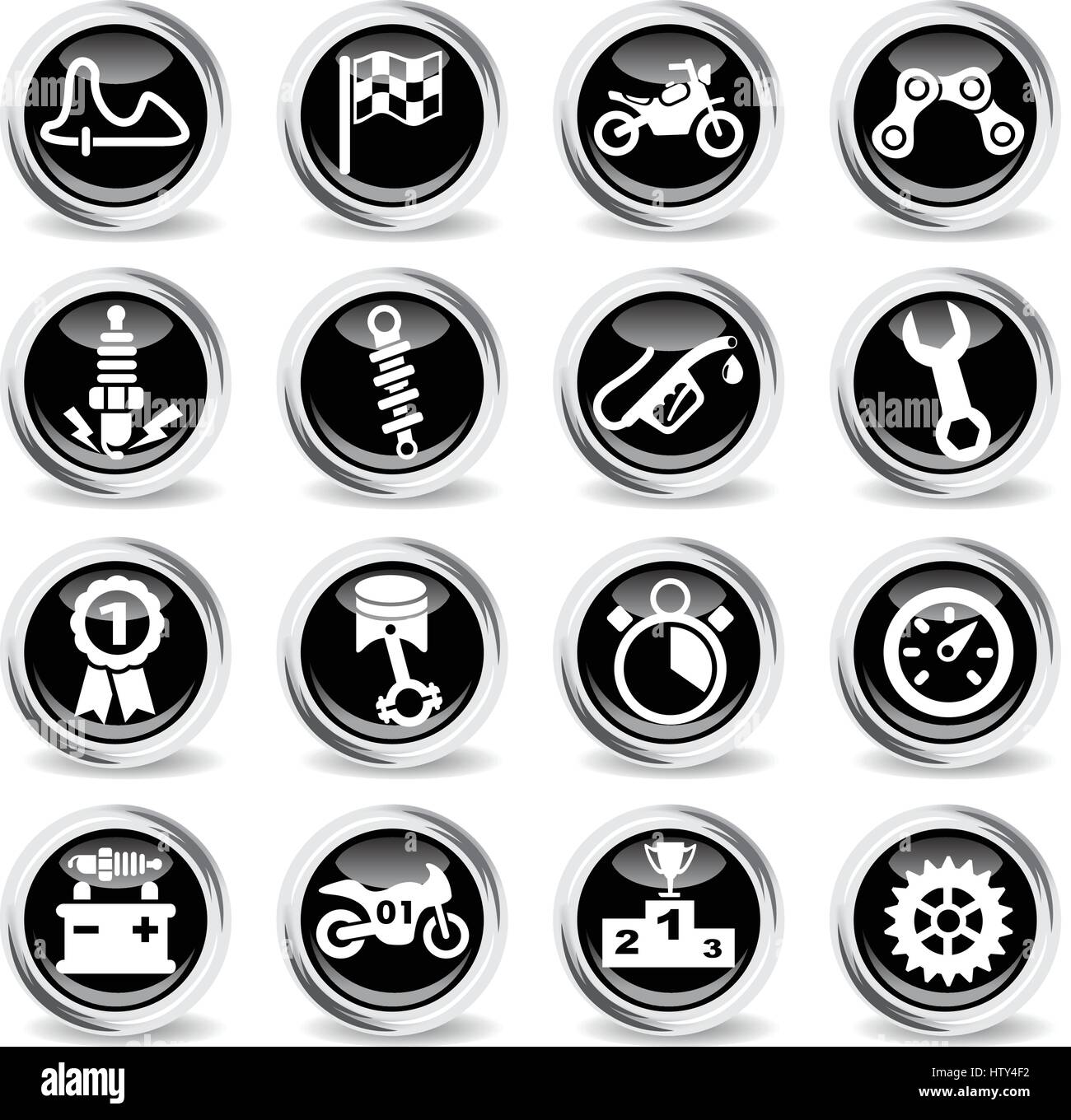 moto racing icons on stylish round chromed buttons Stock Vector Image ...