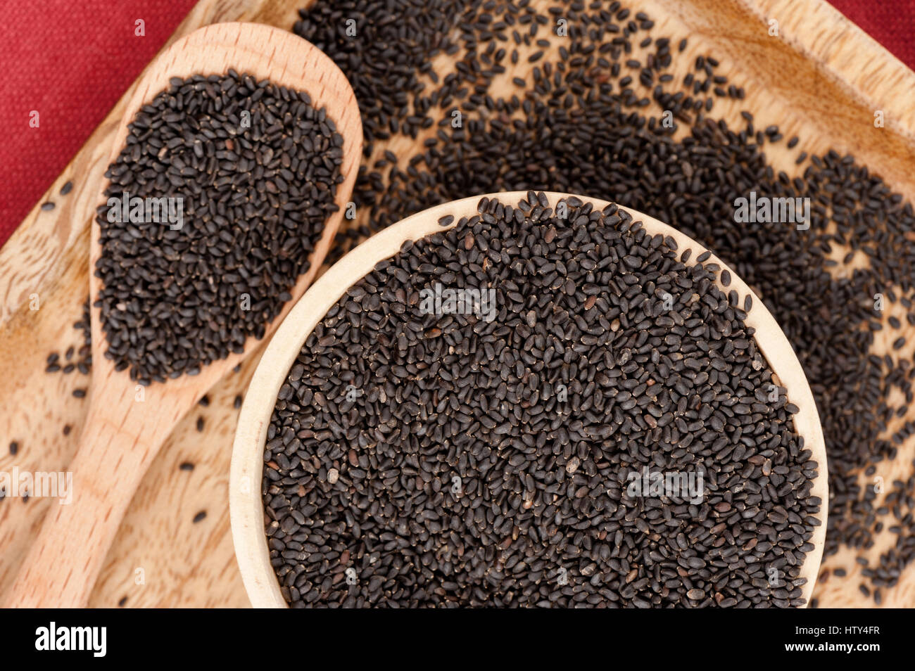 closeup sweet basil seeds in the bowl Stock Photo - Alamy
