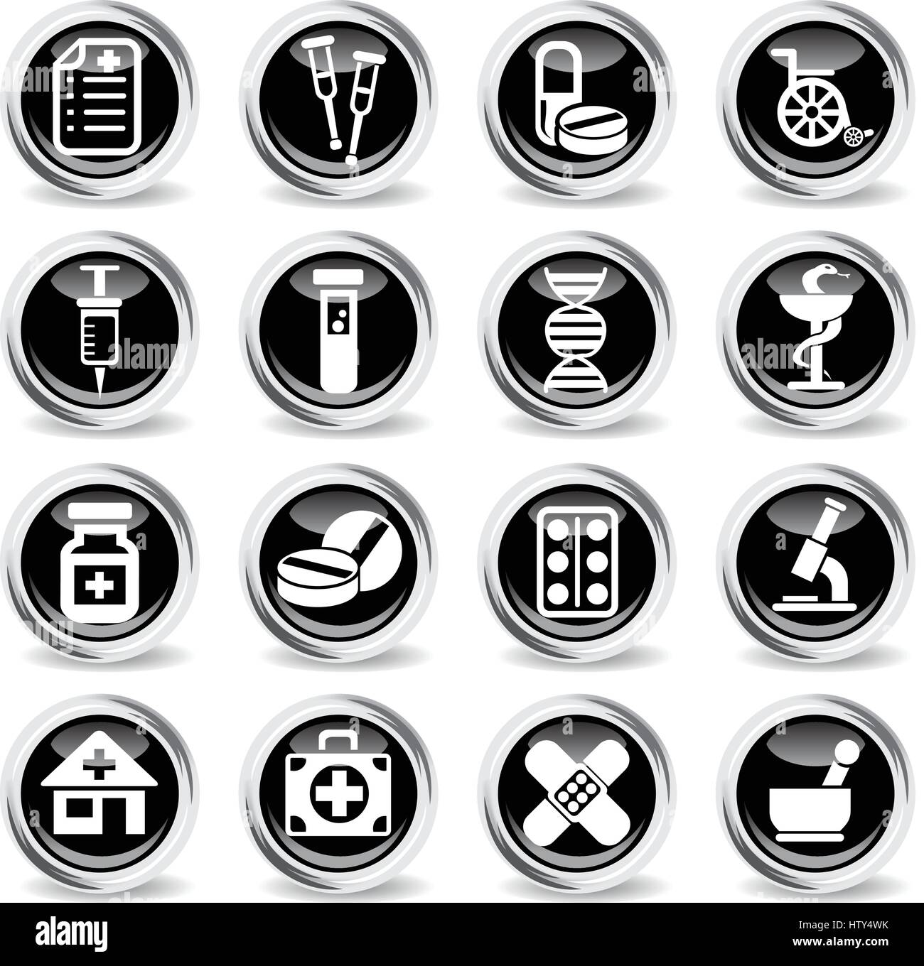 pharmacy icons on stylish round chromed buttons Stock Vector Image ...