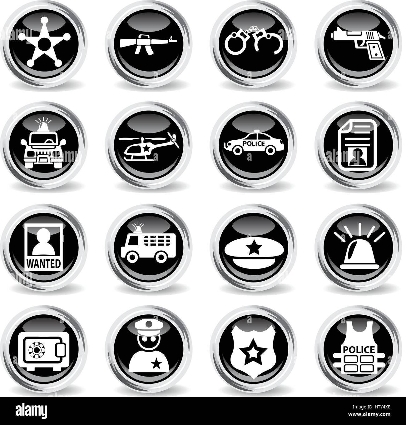 police icons on stylish round chromed buttons Stock Vector Image & Art ...
