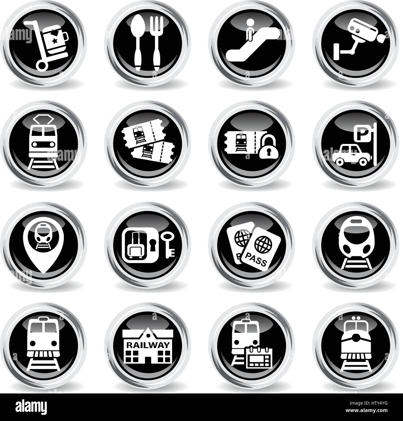 railway station icons on stylish round chromed buttons Stock Vector ...