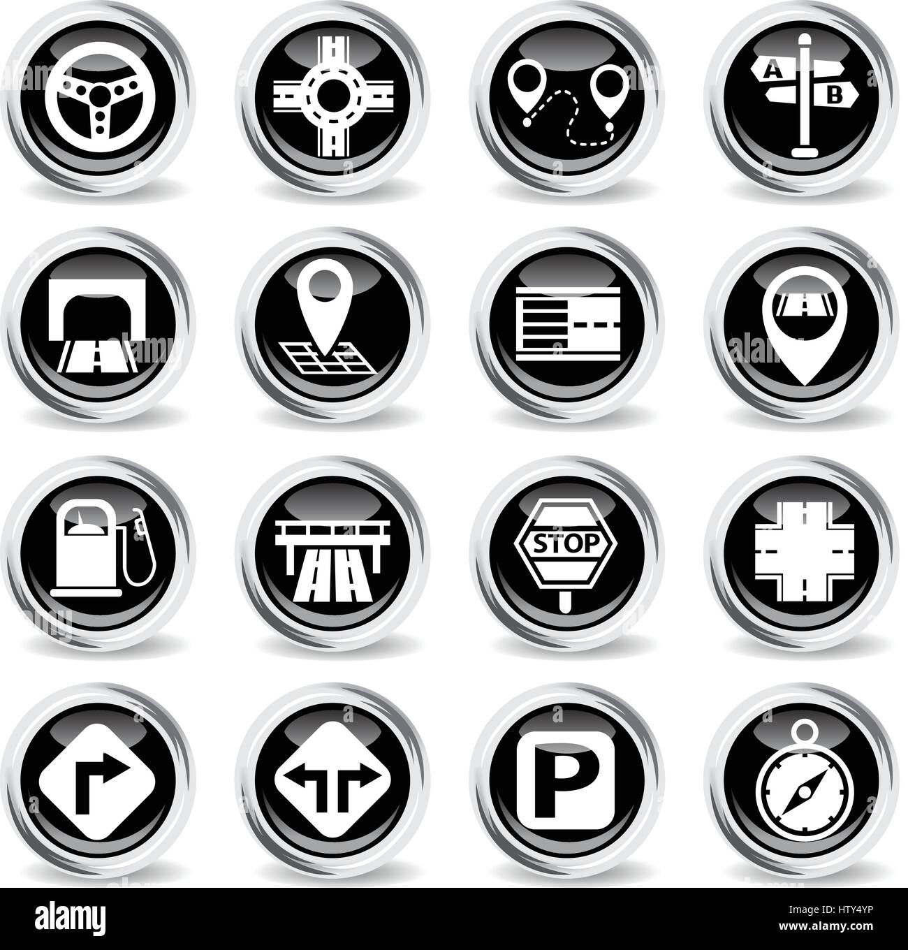 road icons on stylish round chromed buttons Stock Vector Image & Art ...