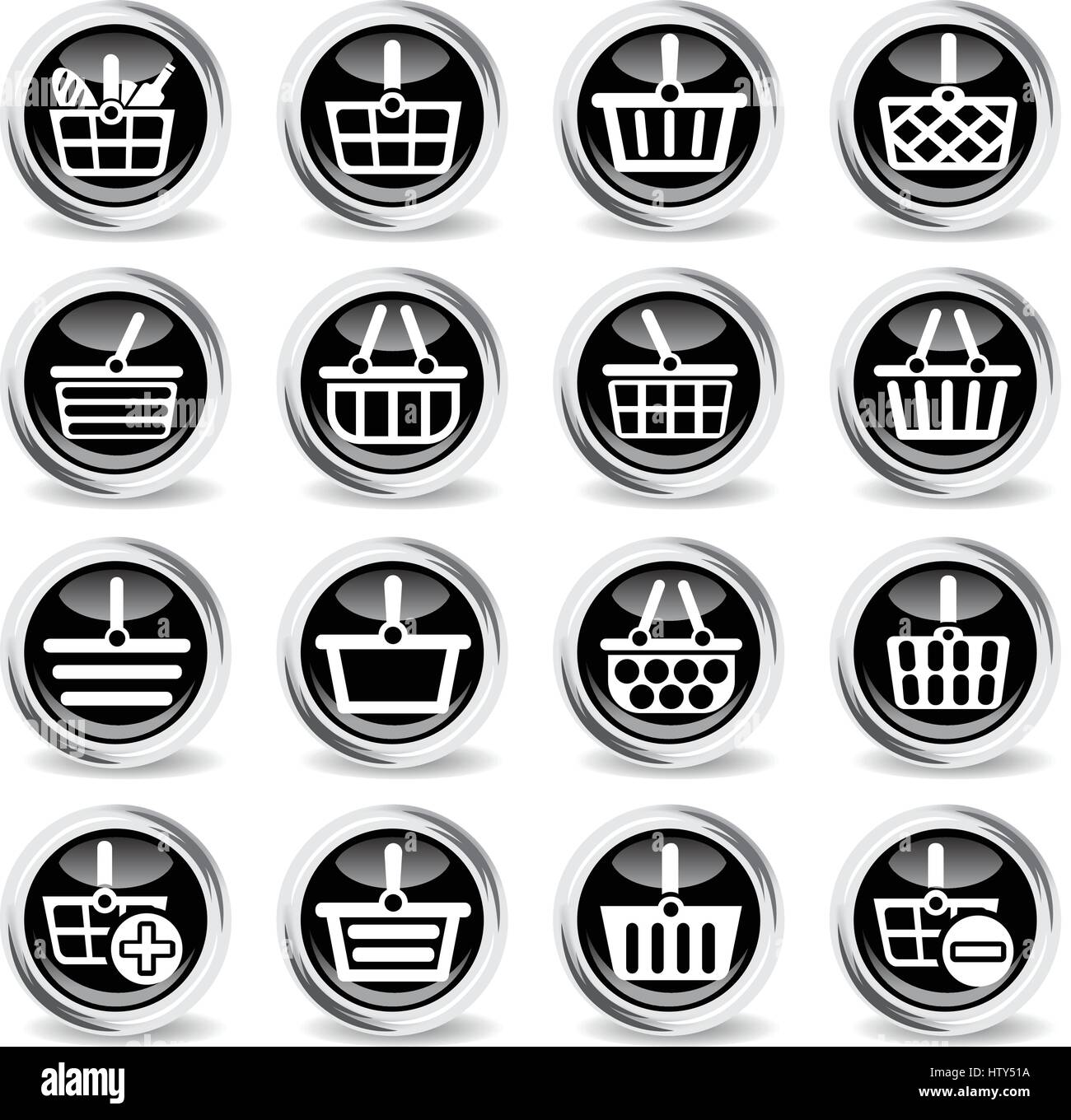 shopping basket icons on stylish round chromed buttons Stock Vector ...