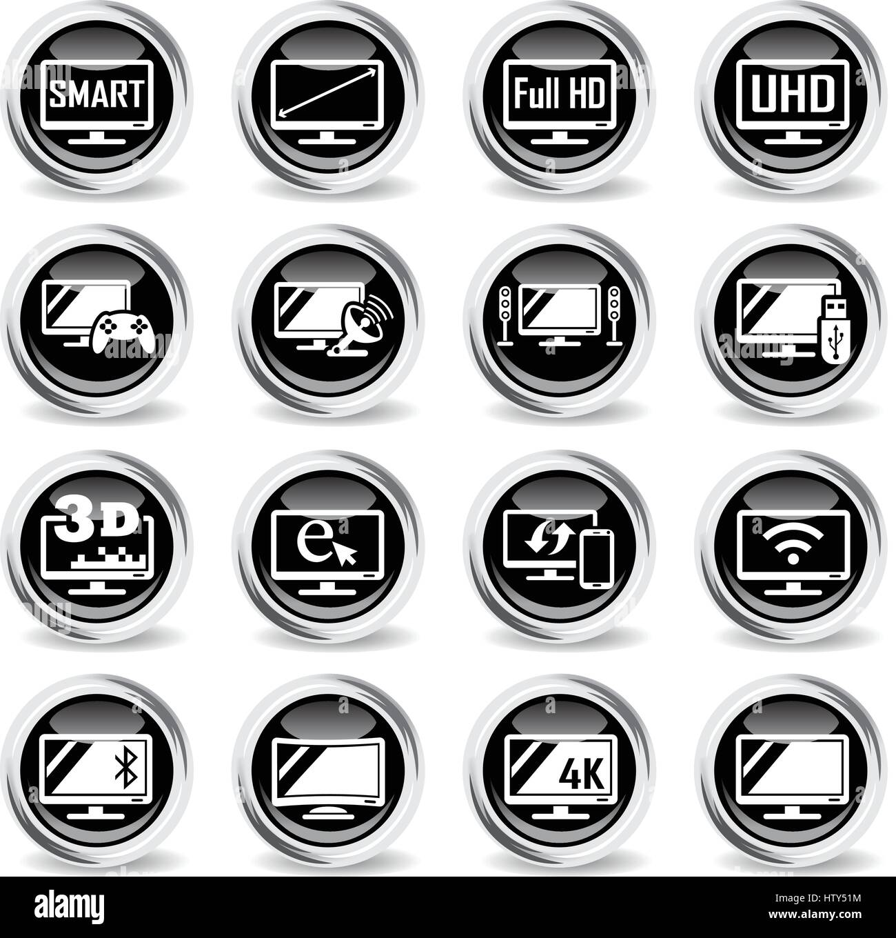smart tv icons on stylish round chromed buttons Stock Vector Image ...