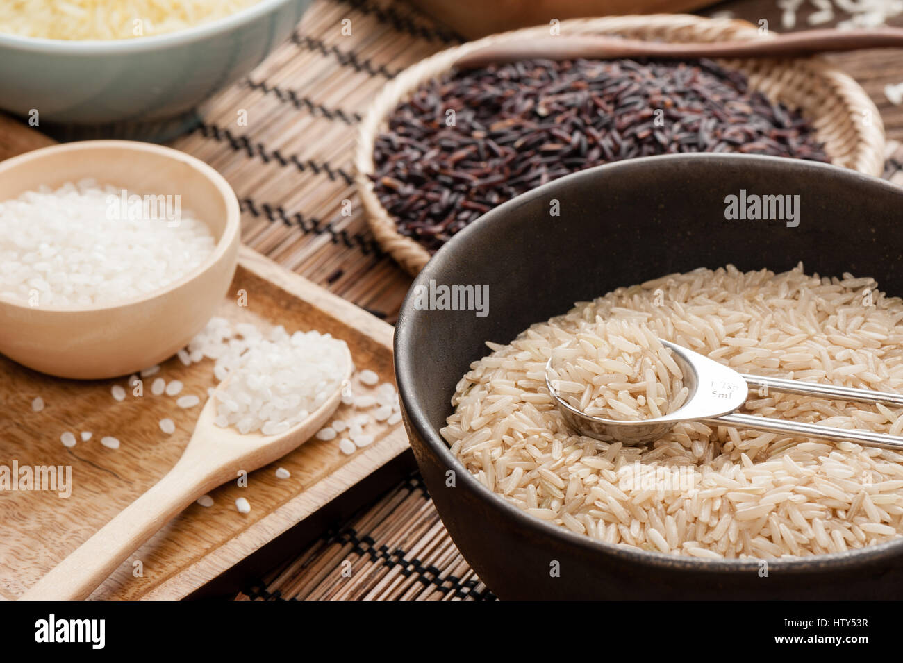 different rice varieties in the kitchen, healthy eating Stock Photo - Alamy