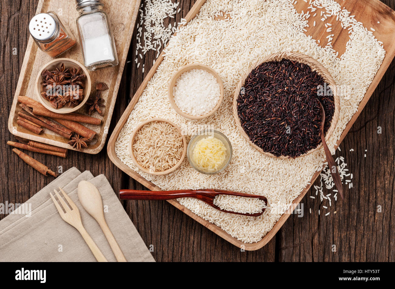 different rice varieties in the kitchen, healthy eating Stock Photo - Alamy